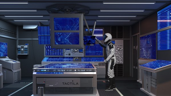 modelo 3d Sala de mando de ciencia ficción con operadores azul ...