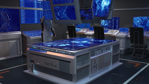 modelo 3d Sala de mando de ciencia ficción con operadores azul ...