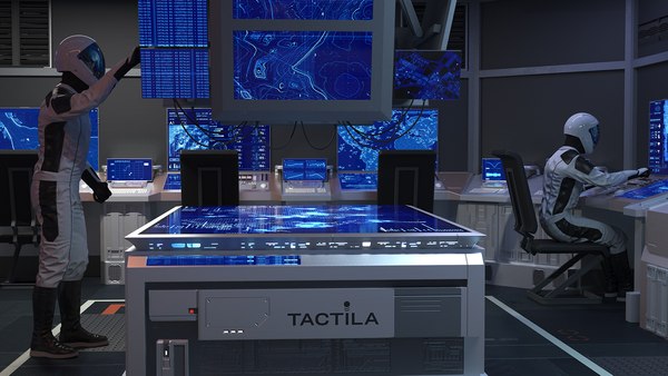 modelo 3d Sala de mando de ciencia ficción con operadores azul ...