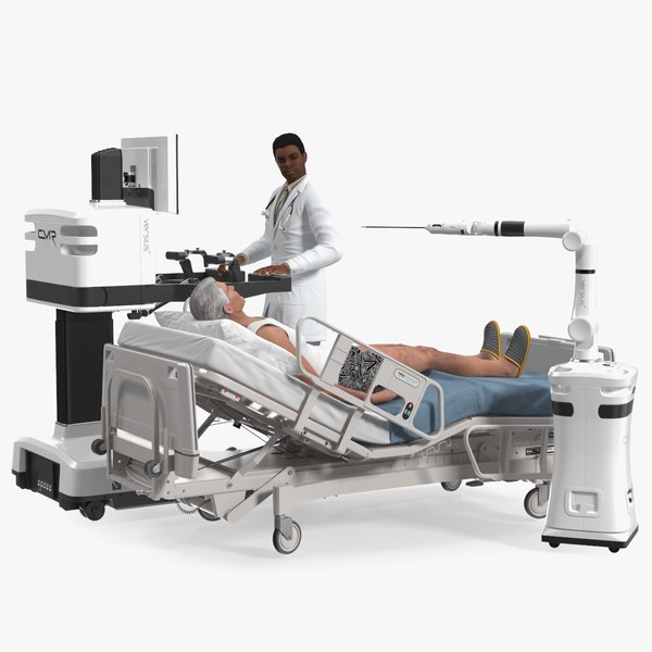 Versius CMR Surgical mit Patient im Krankenhausbett und Arzt 3D-Modell ...