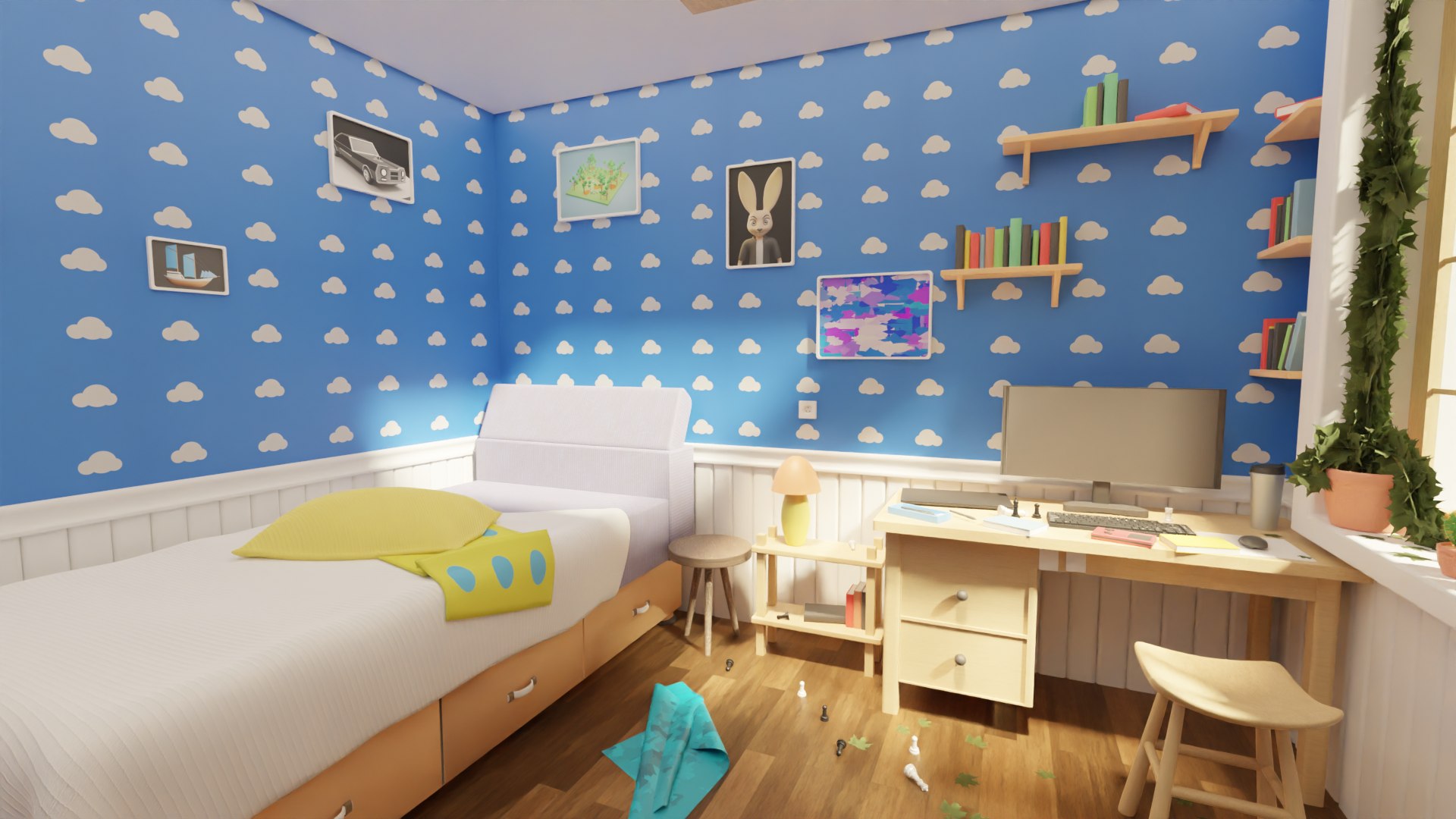 Home Bedroom Interior Environment Cartoon Style 3D - TurboSquid 2103499