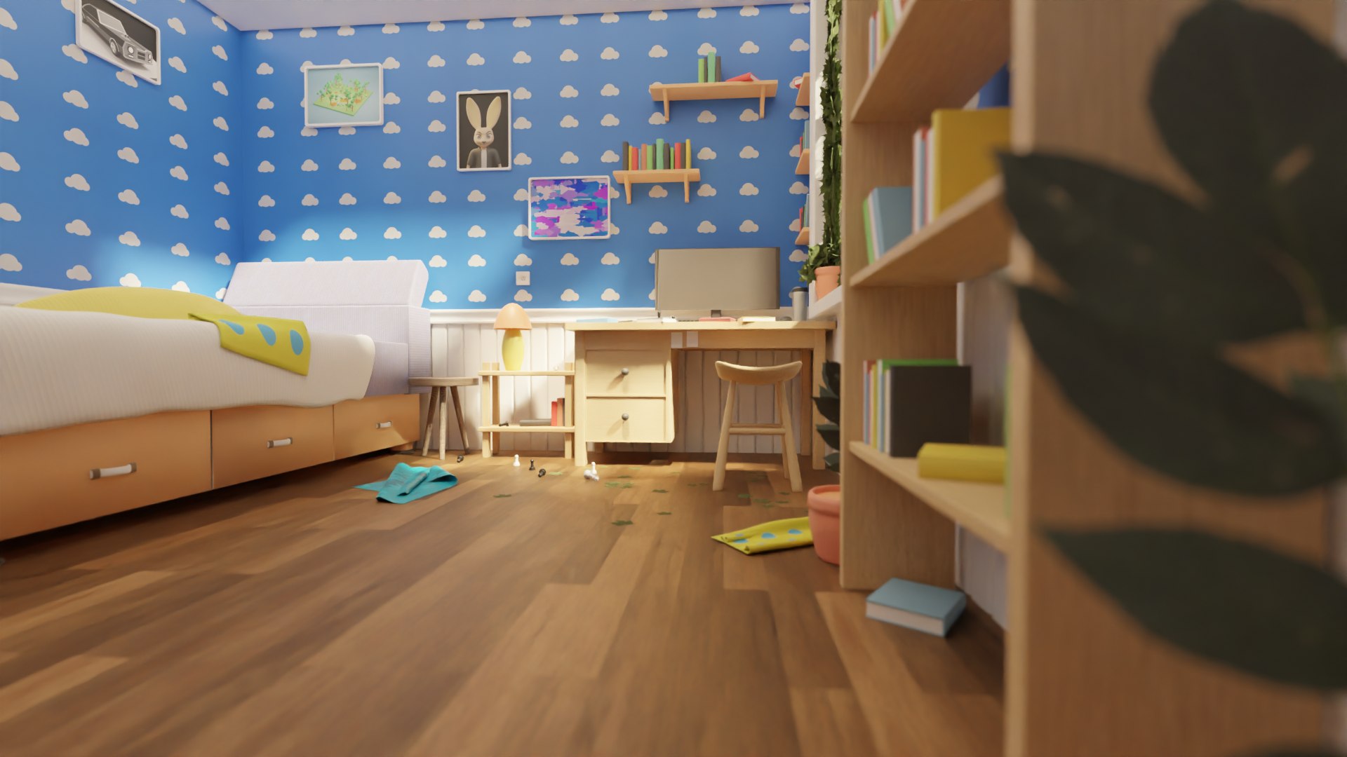 Home Bedroom Interior Environment Cartoon Style 3D - TurboSquid 2103499