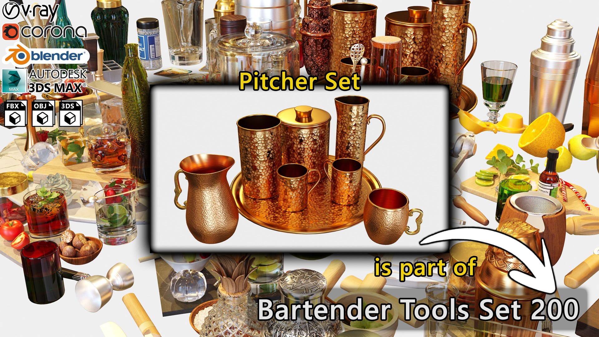 3D Bartender Tools Set 200 Pitchers Model - TurboSquid 2244512