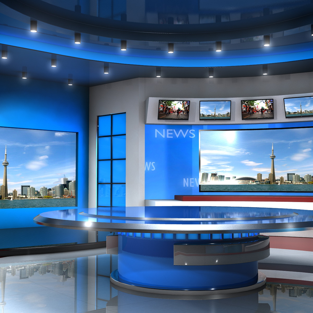 european virtual set news studio 3d model