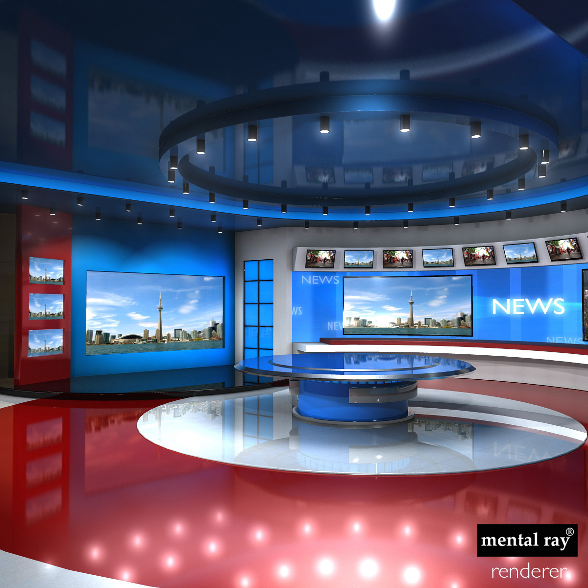 european virtual set news studio 3d model