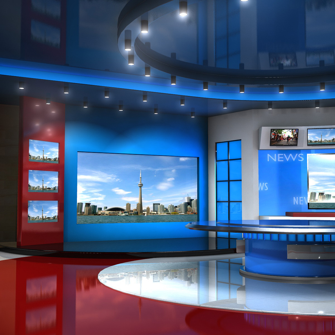 european virtual set news studio 3d model