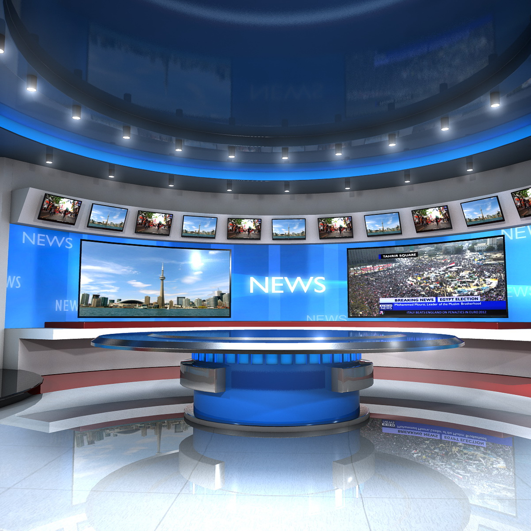 european virtual set news studio 3d model
