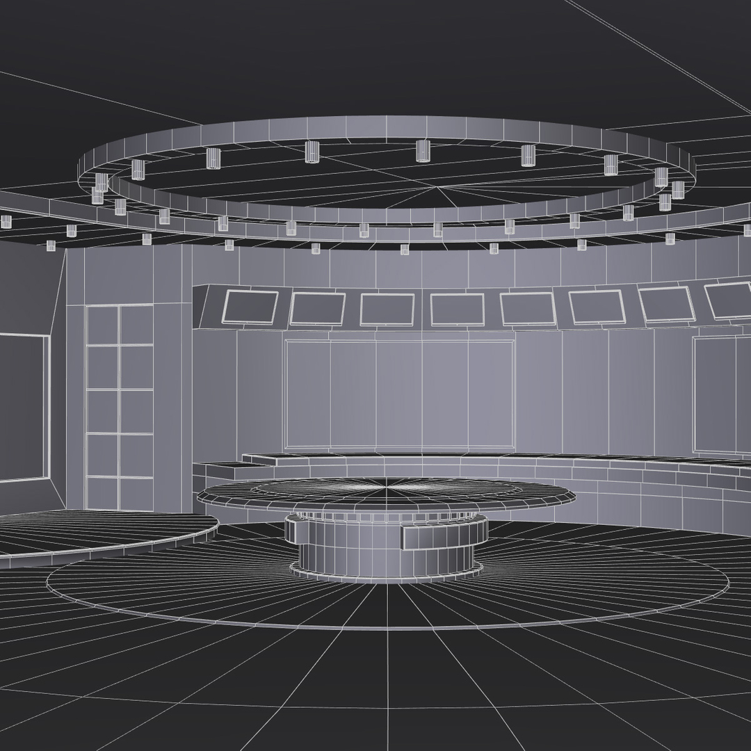 european virtual set news studio 3d model