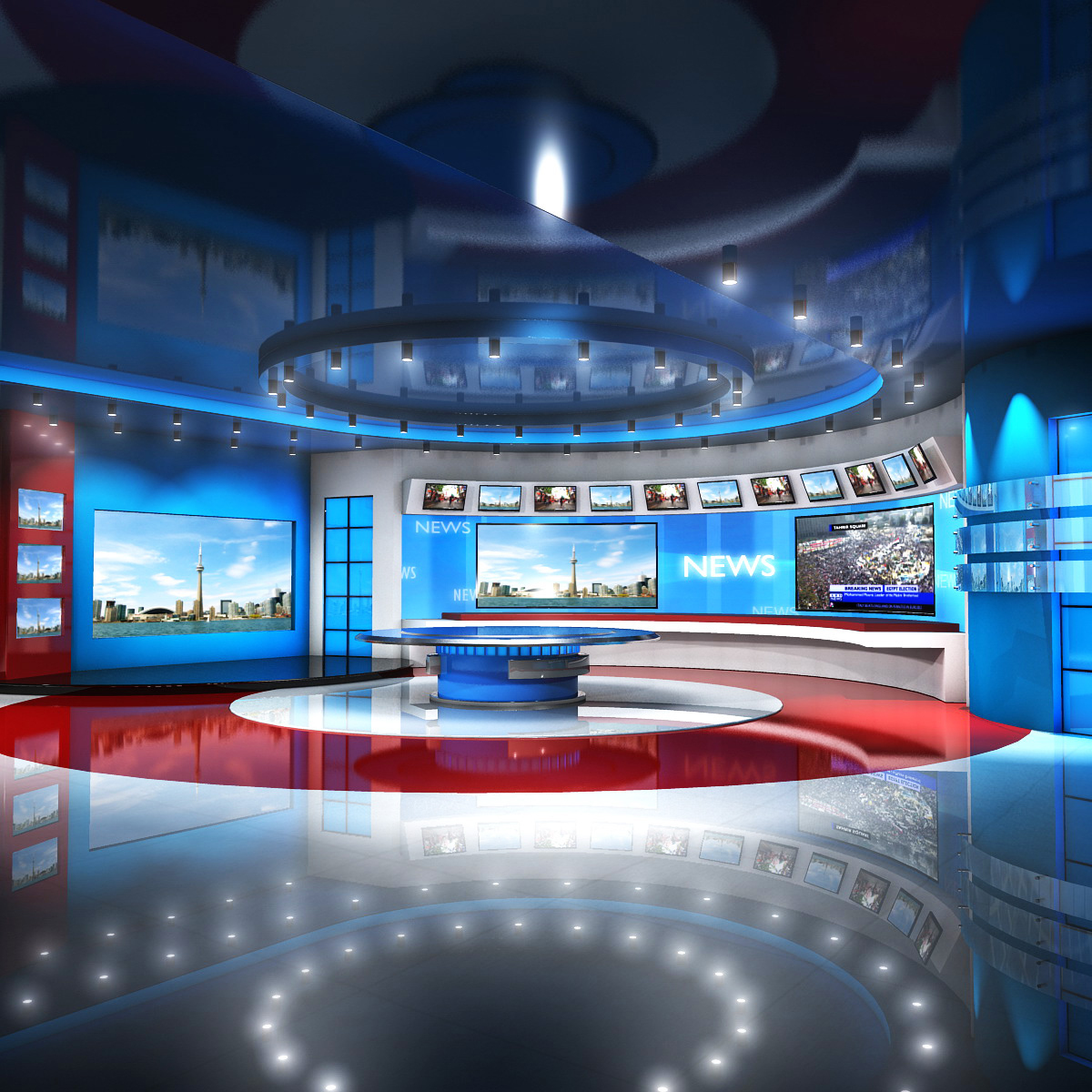 european virtual set news studio 3d model