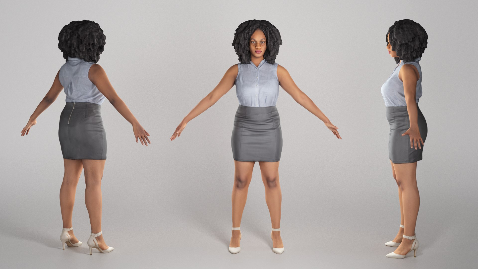 3D model Woman in shirt and leather skirt ready for rigging 281 ...