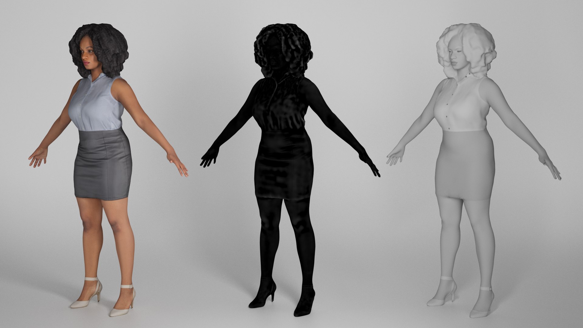 3D model Woman in shirt and leather skirt ready for rigging 281 ...