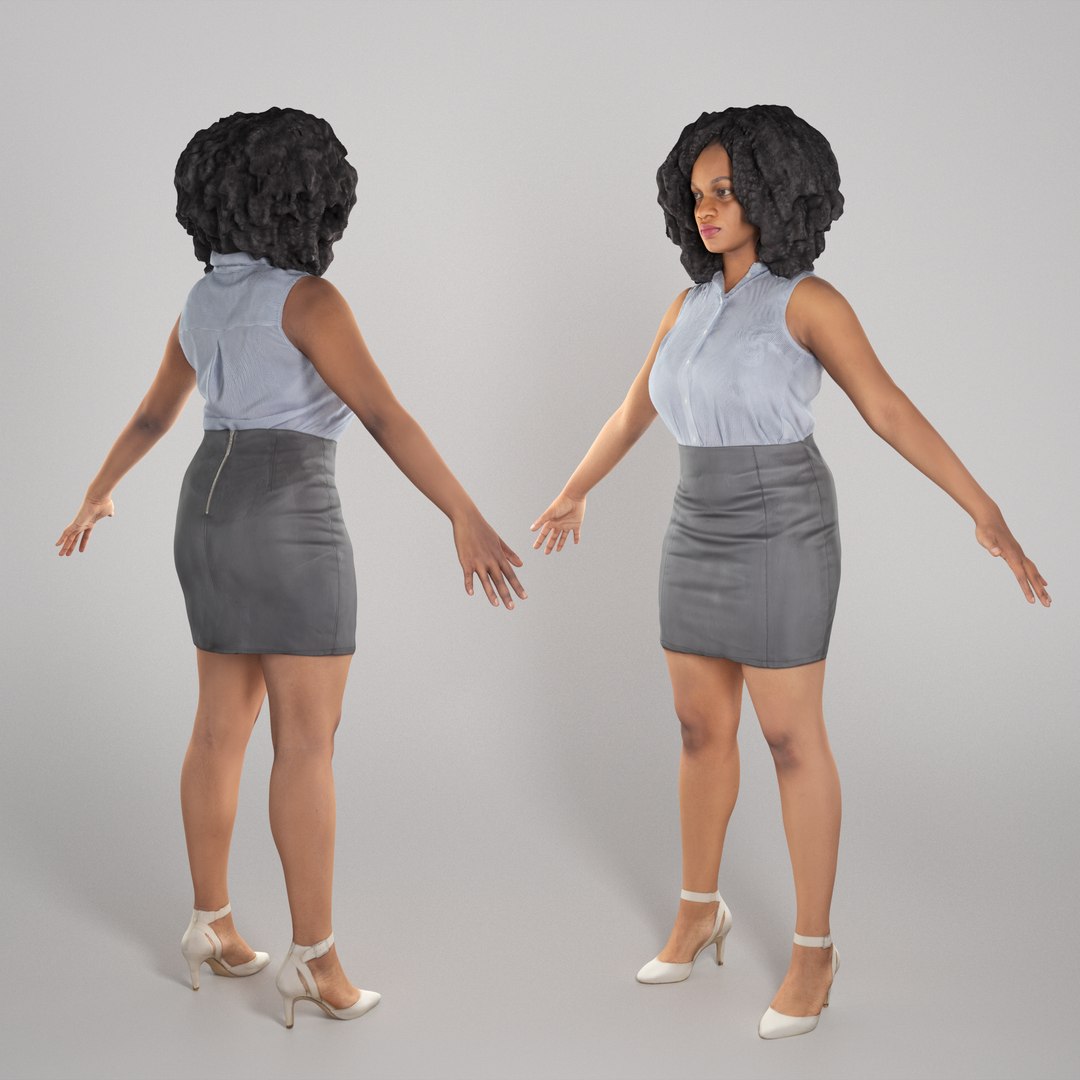 3D model Woman in shirt and leather skirt ready for rigging 281 ...