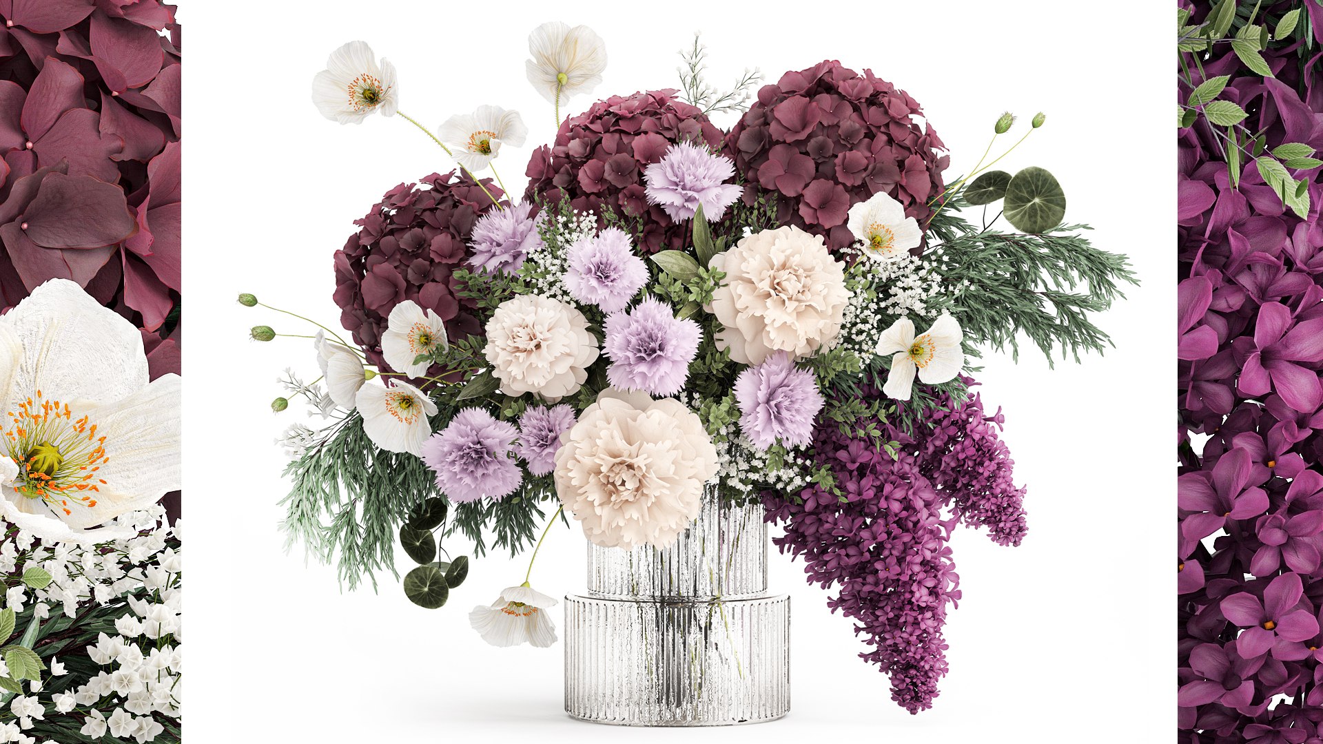 Bouquet Of Hydrangea Lilac Poppy Peony In A Vase 437 Model - TurboSquid ...