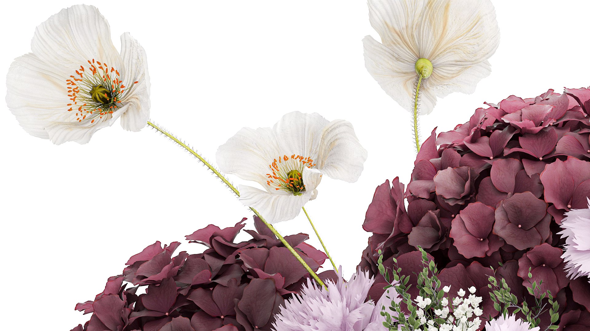 Bouquet Of Hydrangea Lilac Poppy Peony In A Vase 437 Model - TurboSquid ...