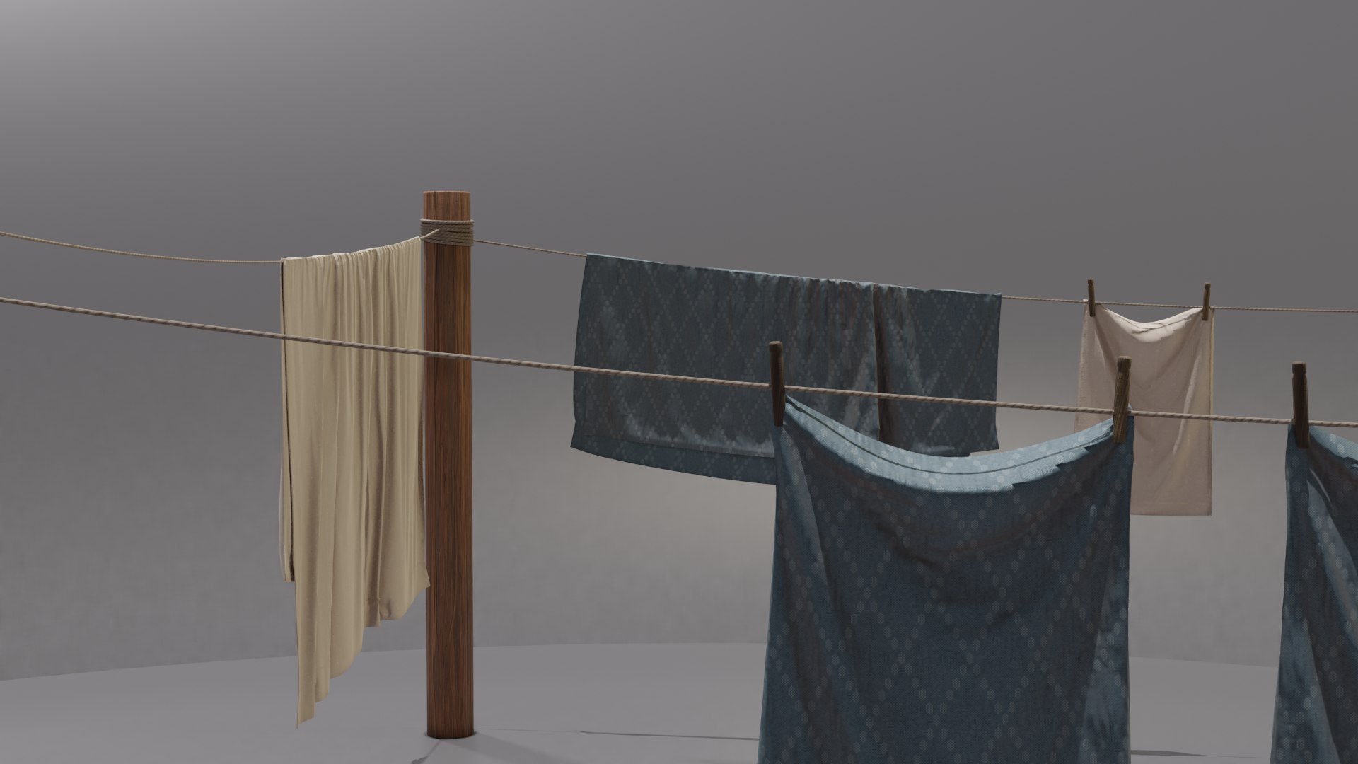 3D Clothes Line With Laundry Basket And Hanging Linens - TurboSquid 1810949