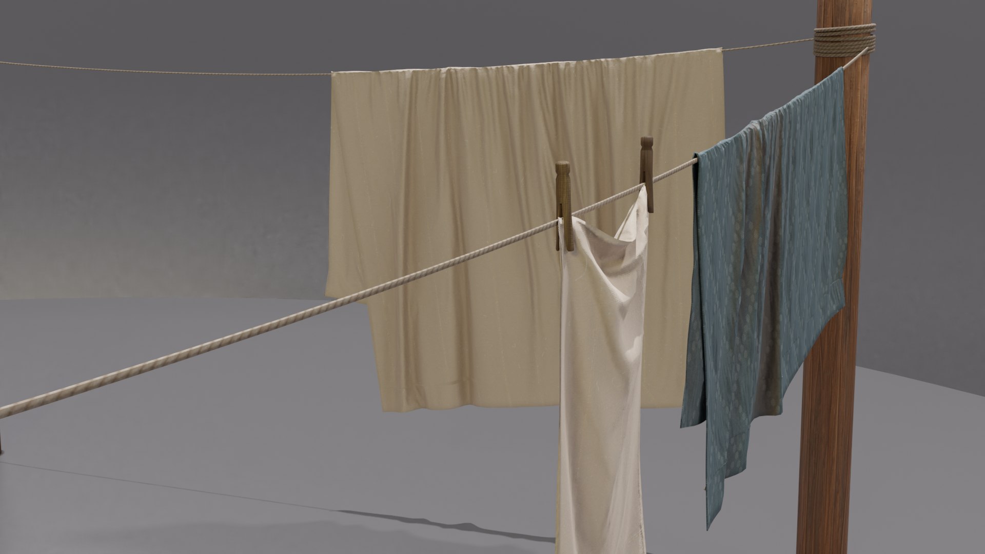 3D Clothes Line With Laundry Basket And Hanging Linens - TurboSquid 1810949