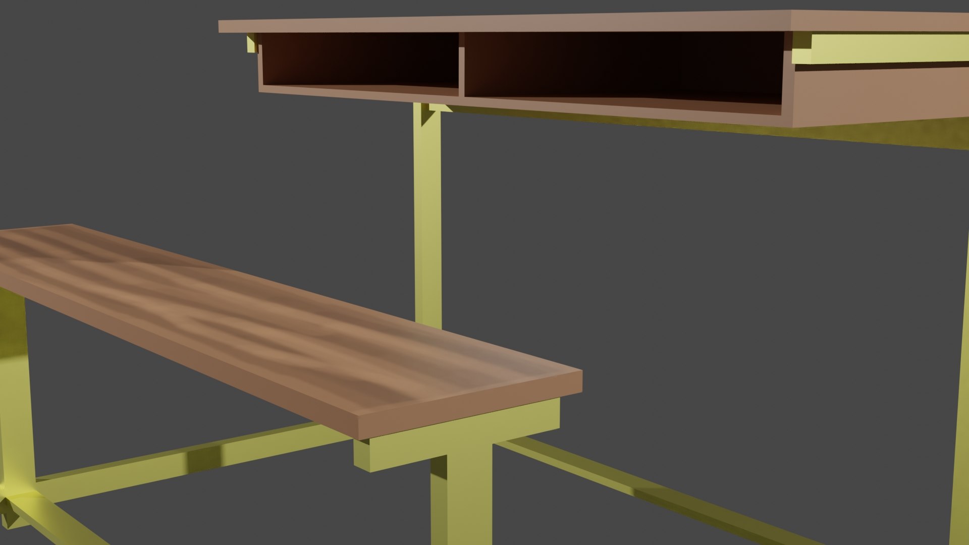 School Table With Bench Attached With Texture Model - TurboSquid 1778919