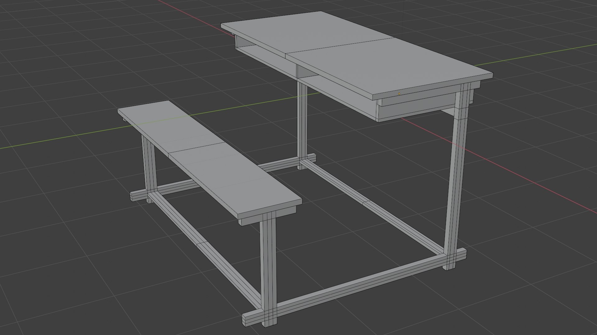 School Table With Bench Attached With Texture Model - TurboSquid 1778919