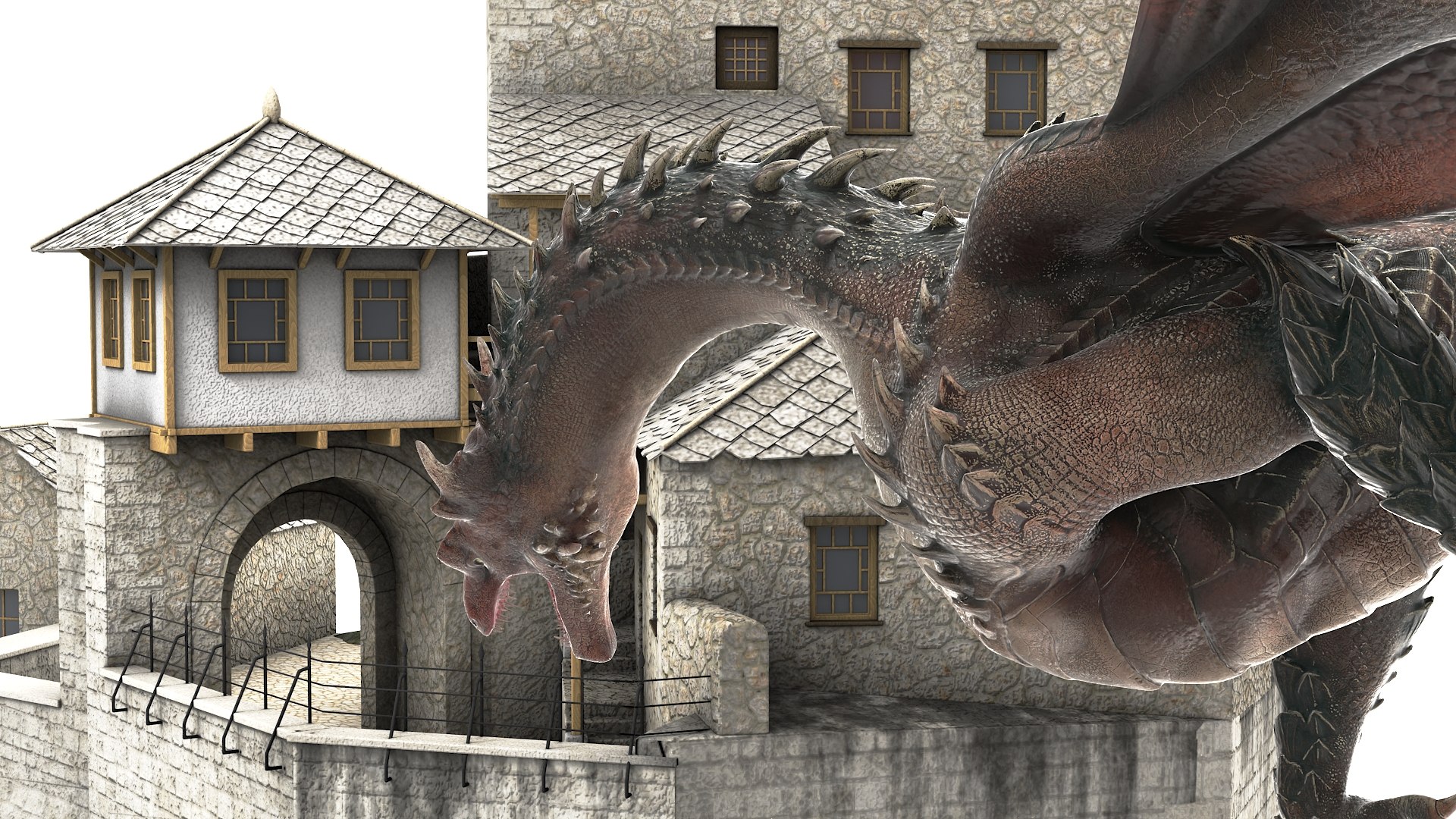 3D Model Dragon Flying Over Castle - TurboSquid 2335598