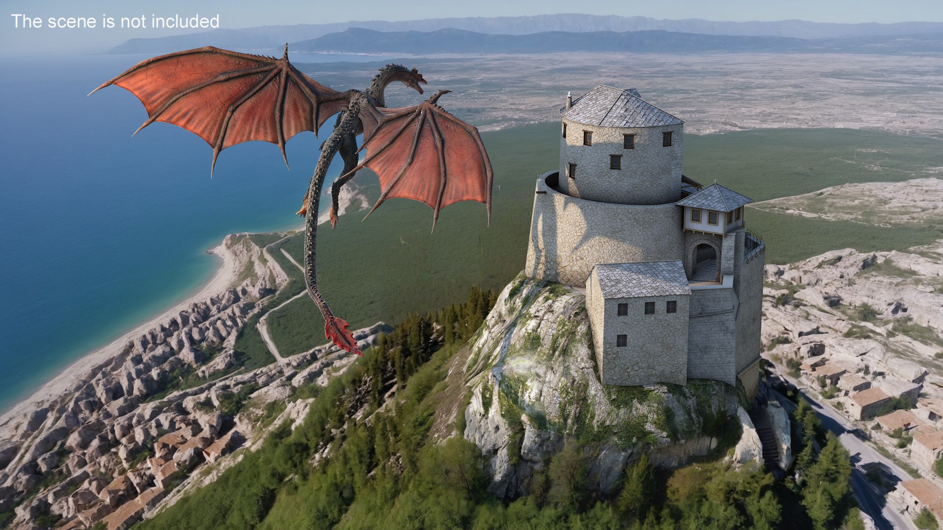 3D Model Dragon Flying Over Castle - TurboSquid 2335598