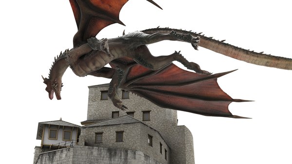 modelo 3d Dragón volando sobre el castillo - TurboSquid 2335598