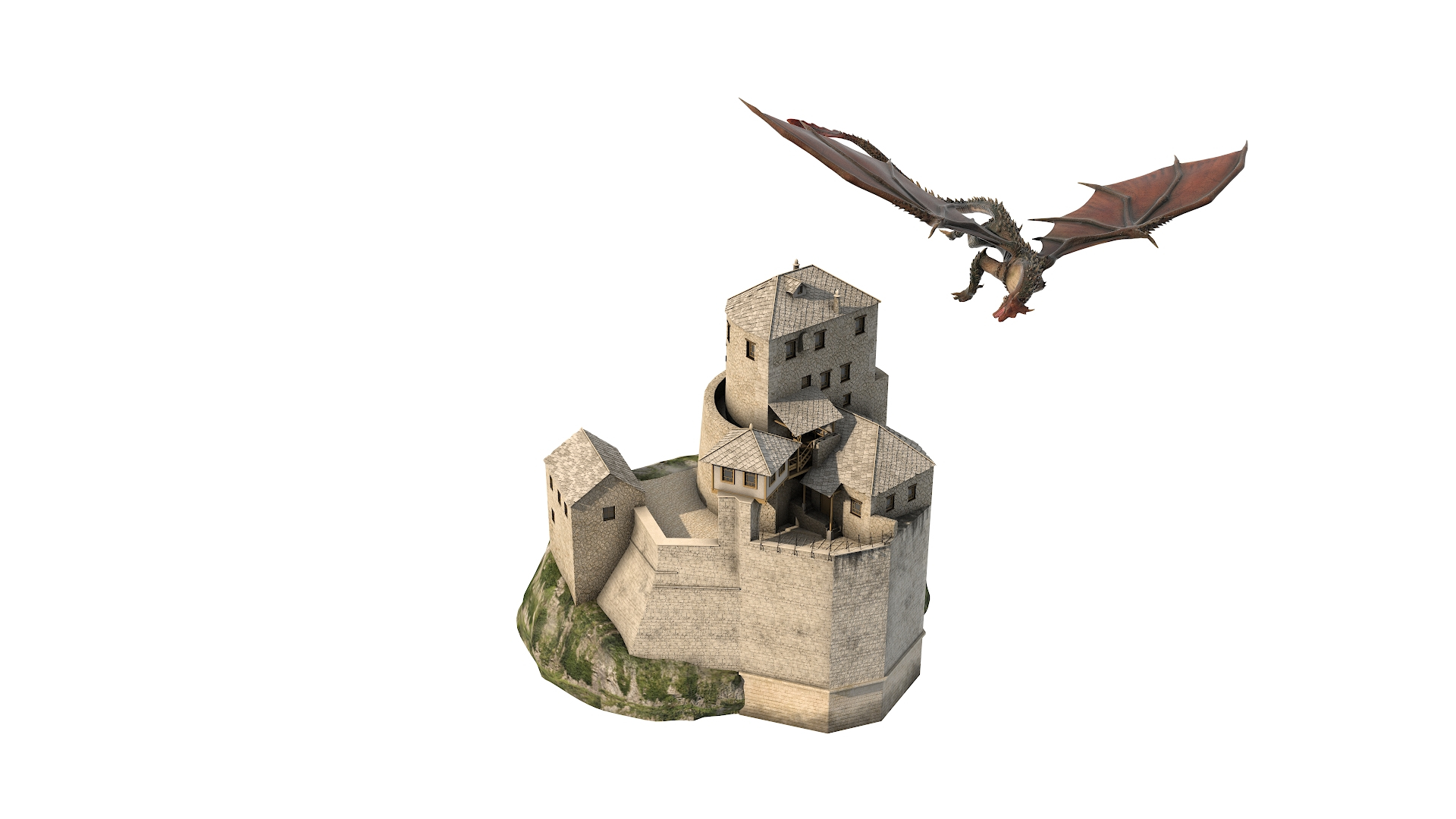 3D Model Dragon Flying Over Castle - TurboSquid 2335598