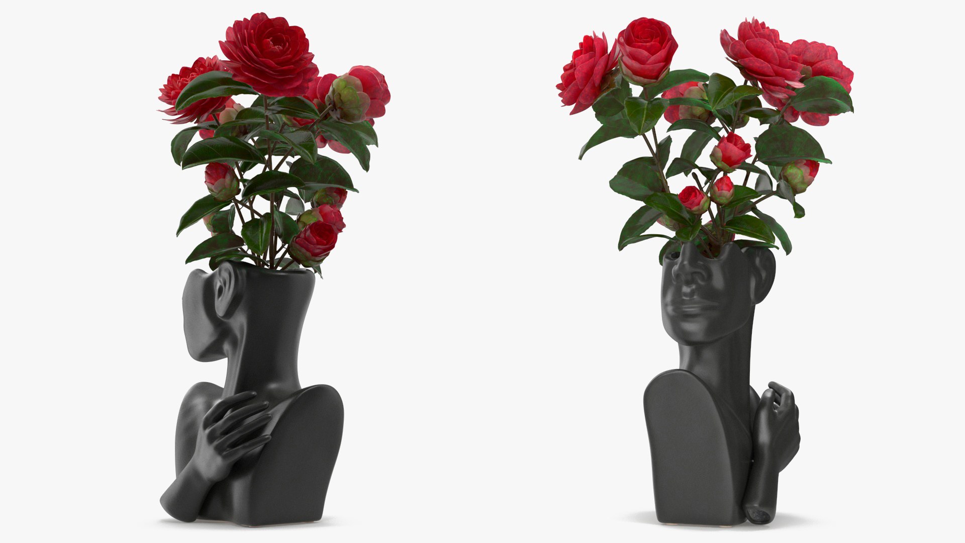 Ceramics Bust Vase Black With Camellia 3D Model - TurboSquid 2167667