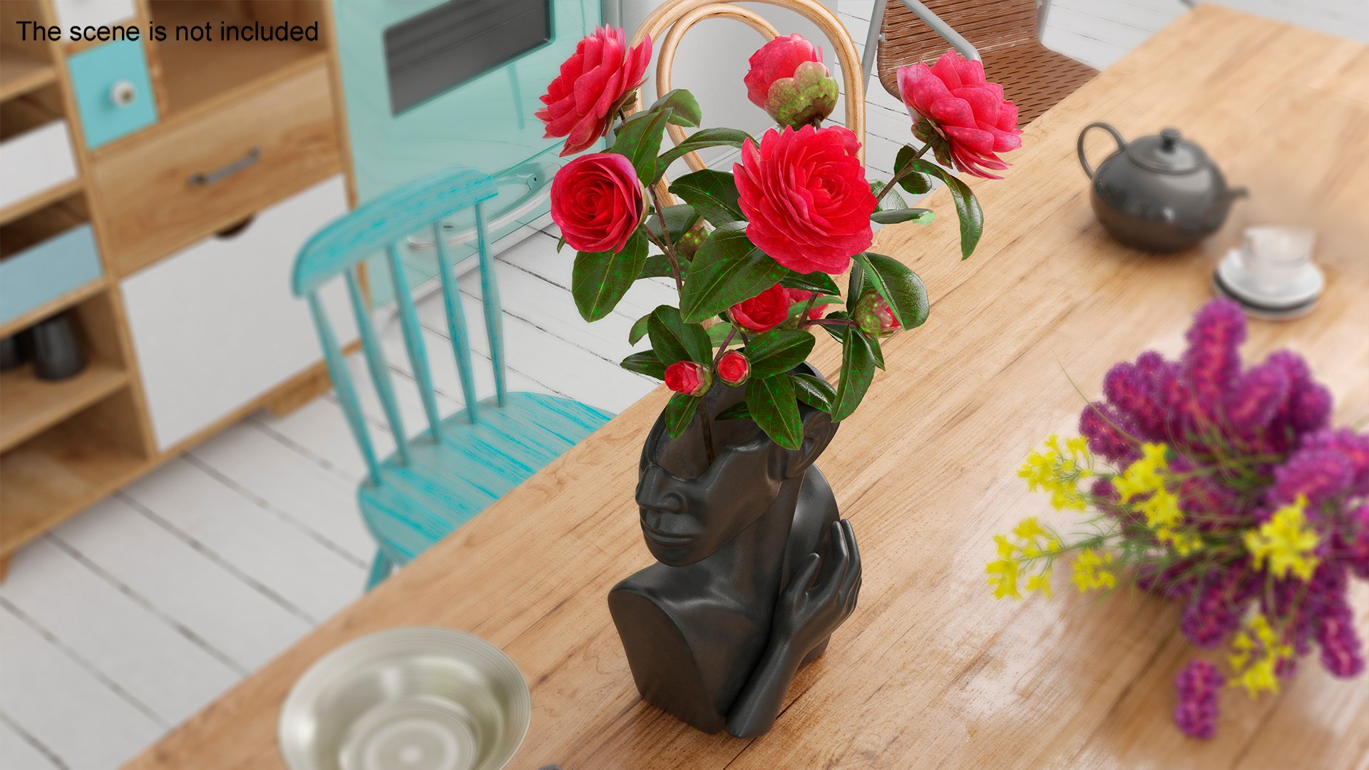Ceramics Bust Vase Black With Camellia 3D Model - TurboSquid 2167667