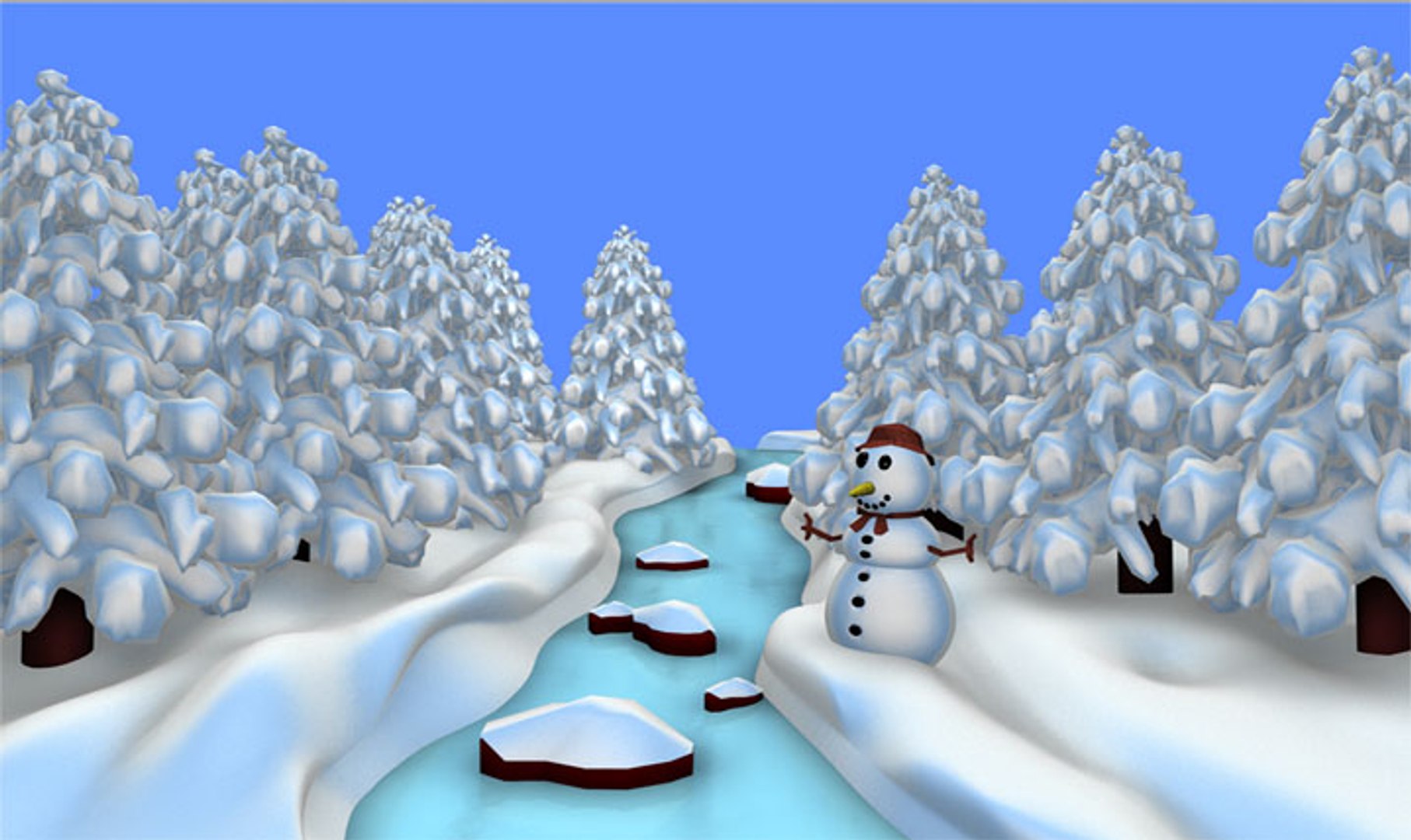c4d christmas river scene snow