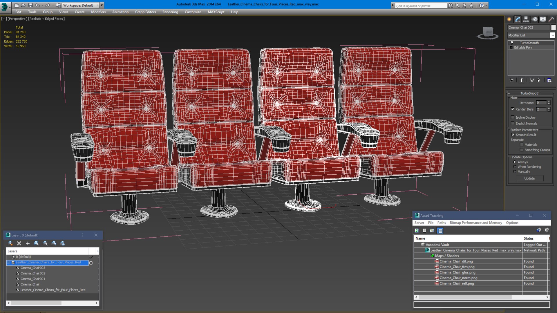 Leather Cinema Chairs for Four Places Red 3D model - TurboSquid 1934935