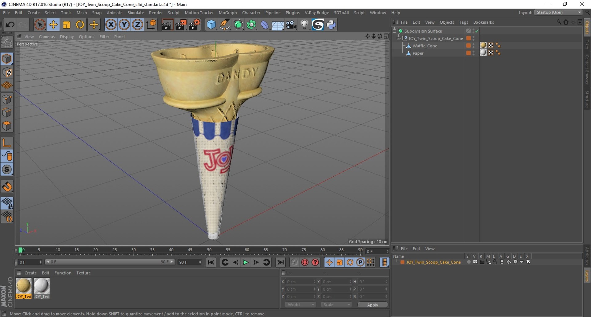 3D JOY Twin Scoop Cake Cone - TurboSquid 2246220