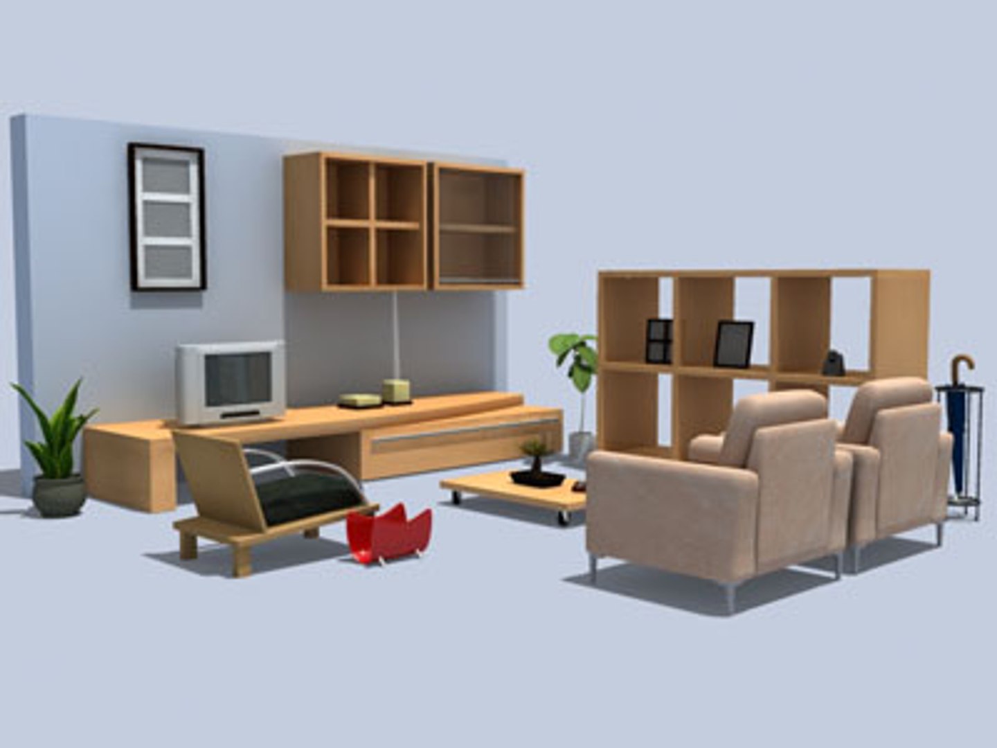 3d Living Room 2 Sets Model