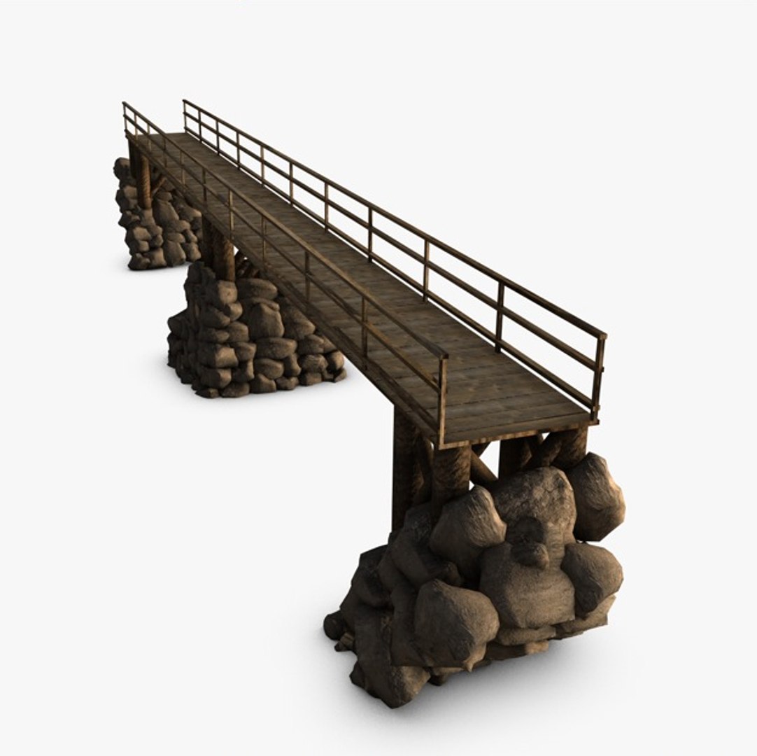 3d Wooden Bridge Rocks