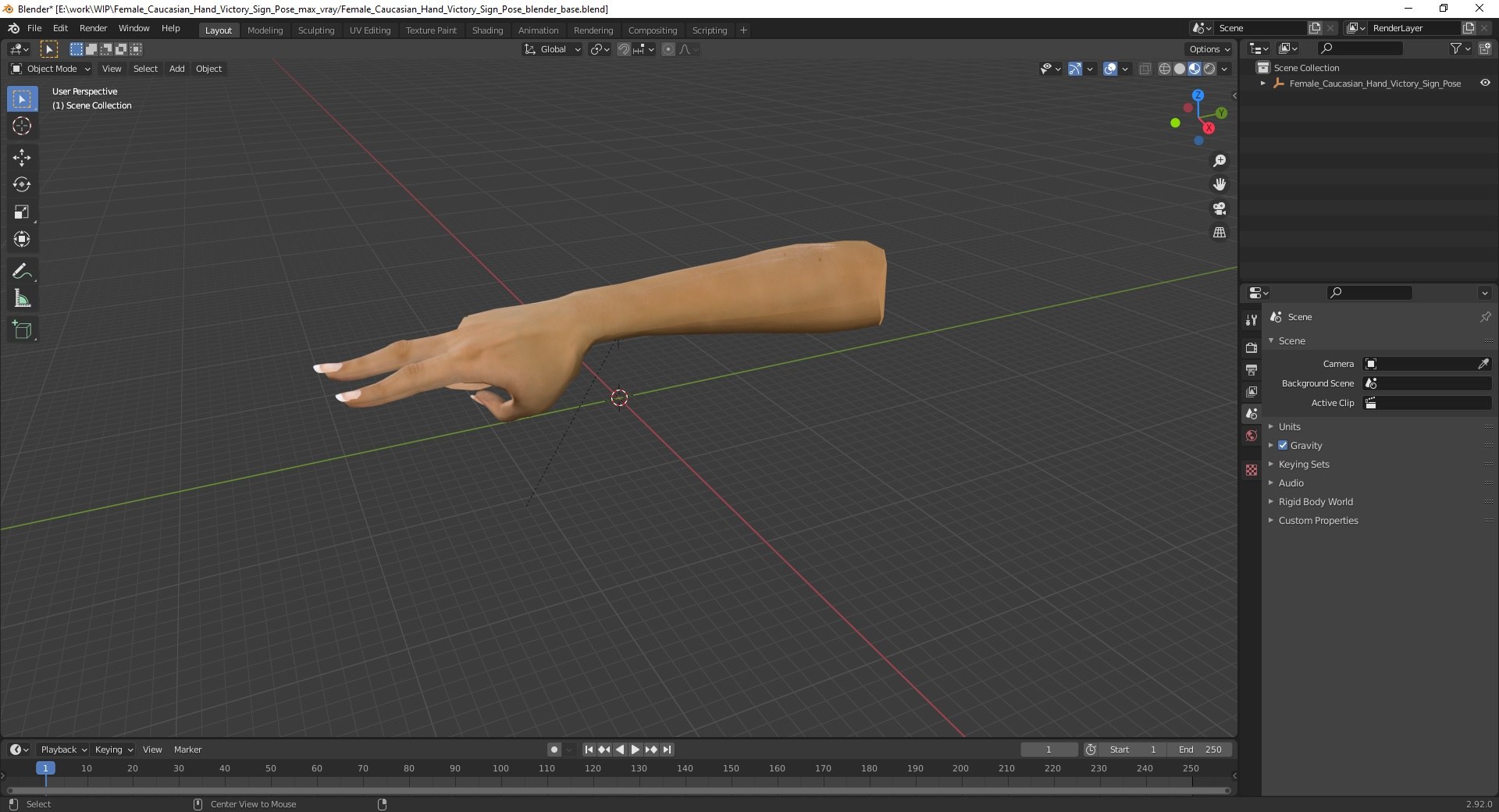3D Model Female Caucasian Hand Victory Sign Pose - TurboSquid 2194742
