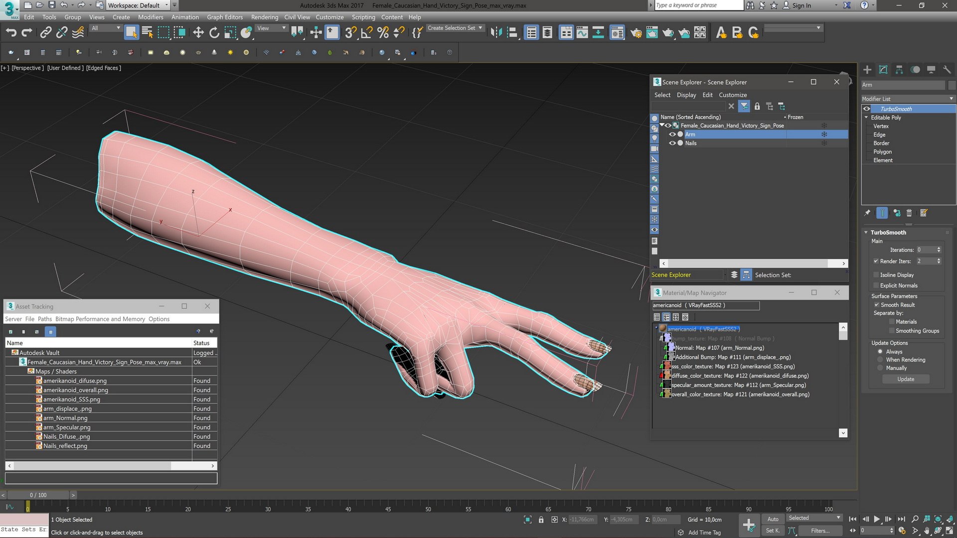 3D Model Female Caucasian Hand Victory Sign Pose - TurboSquid 2194742