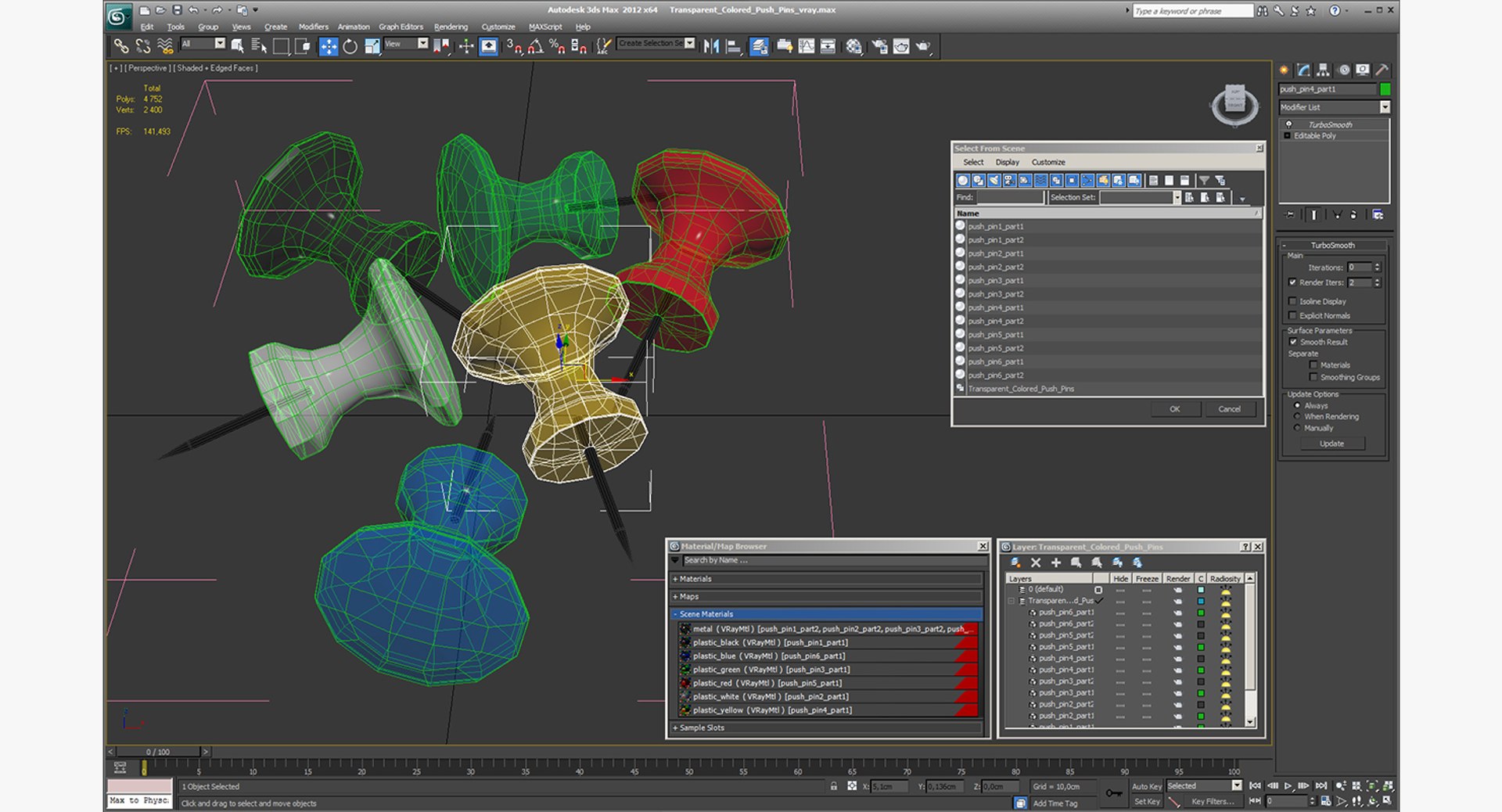 3D model push pins transparent colored - TurboSquid 1426388