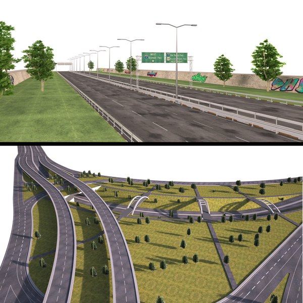 3d model highway road street lights