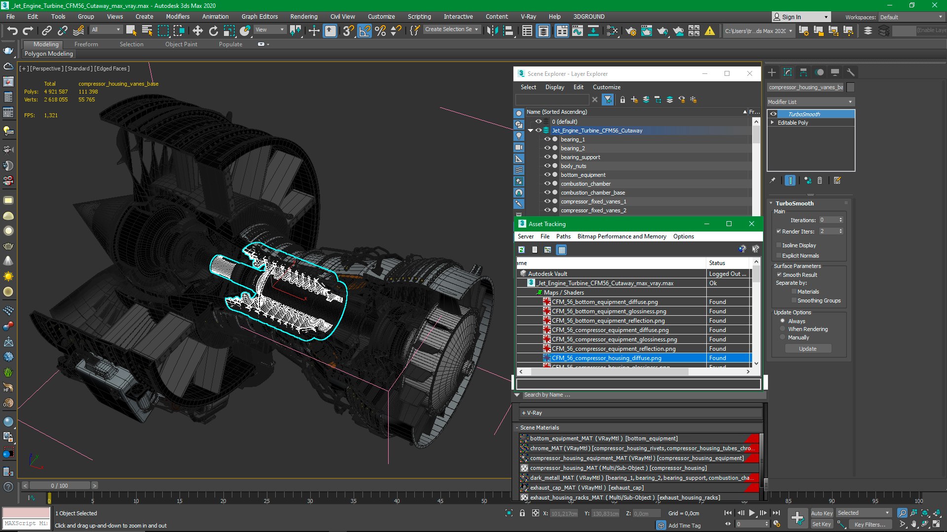 3D Jet Engine Turbine CFM56 Cutaway Model - TurboSquid 2402271