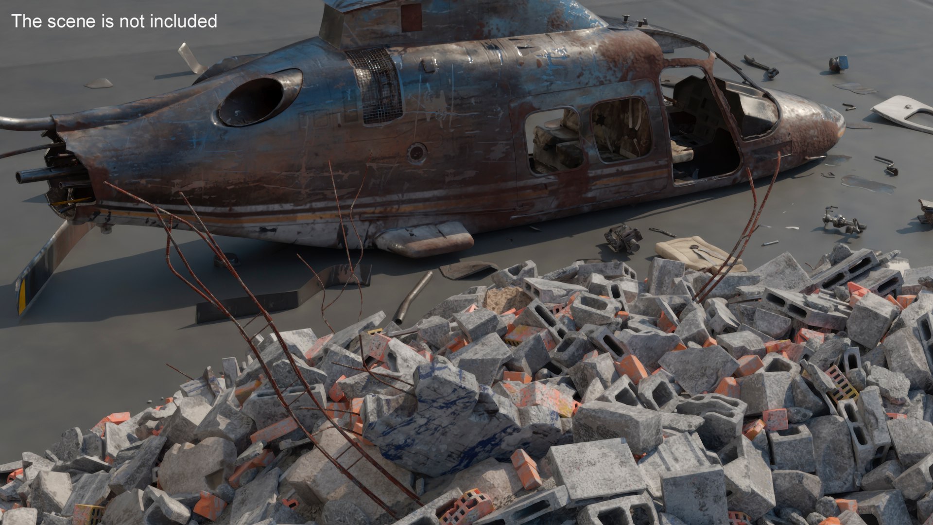 3D Wrecked Fuselage Helicopter - TurboSquid 2374717