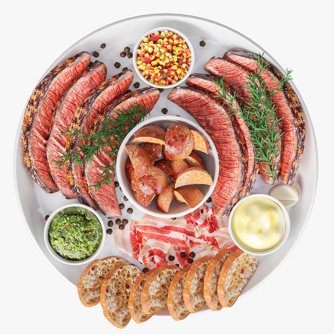 3D Meat plate with steak and spices model - TurboSquid 2047636