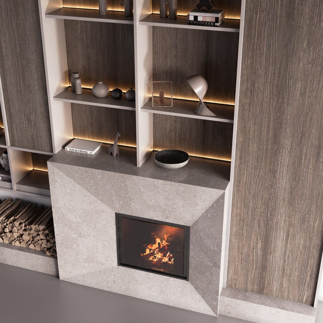 3D Fireplace with Shelves and Decor model - TurboSquid 2050940