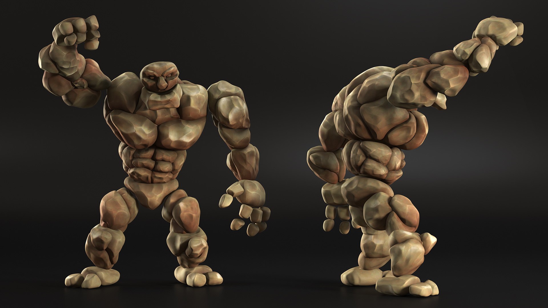 Cartoon Character Brown Stone Golem Happy Pose model - TurboSquid 1961383