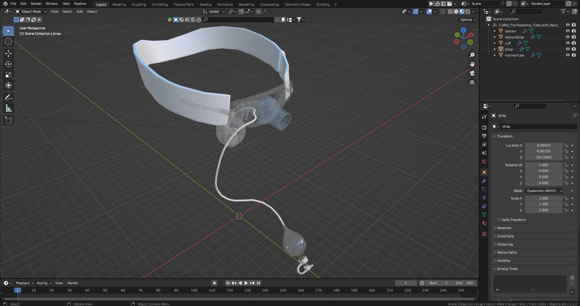 3D Cuffed Tracheostomy Tube With Neck Strap - TurboSquid 2405892