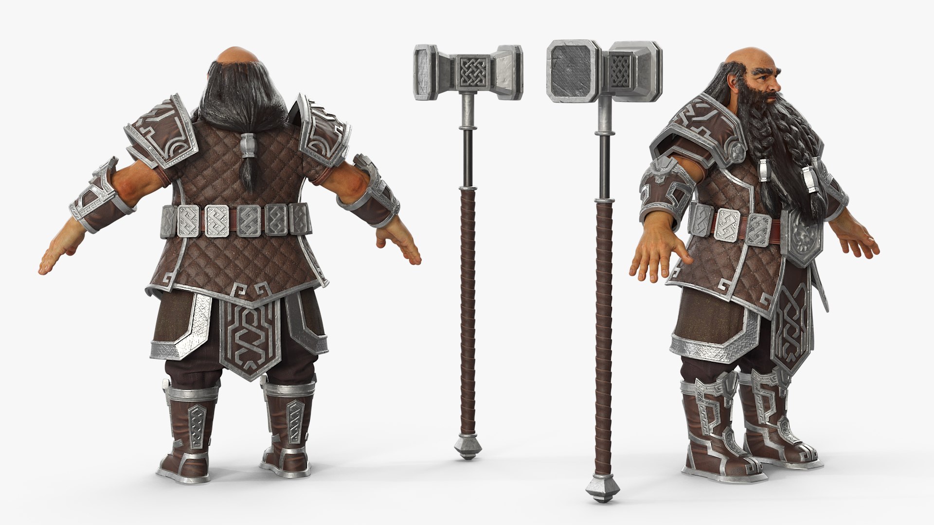 3D Armored Dwarf Warrior With Hammer - TurboSquid 2396723