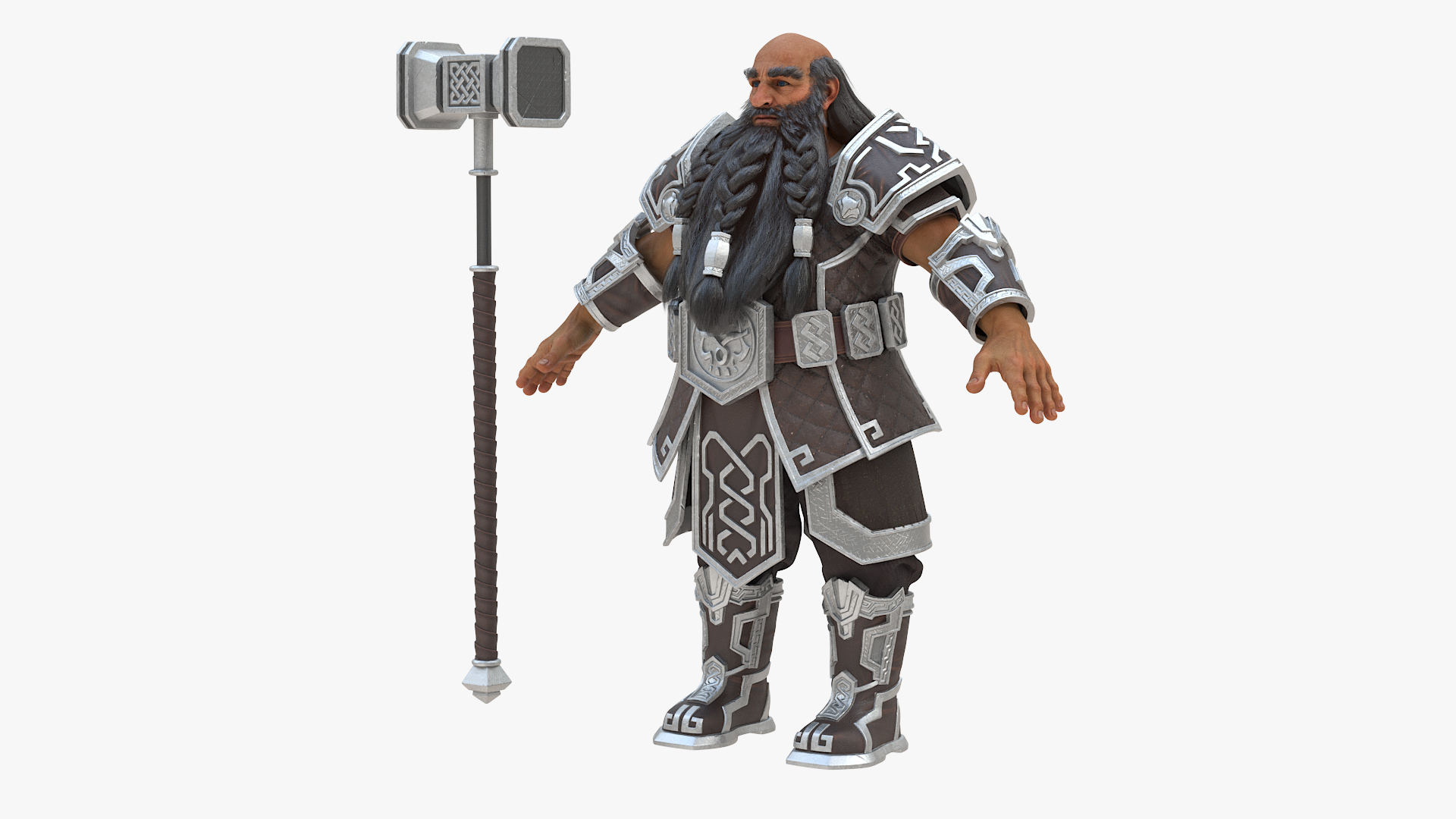 3D Armored Dwarf Warrior With Hammer - TurboSquid 2396723