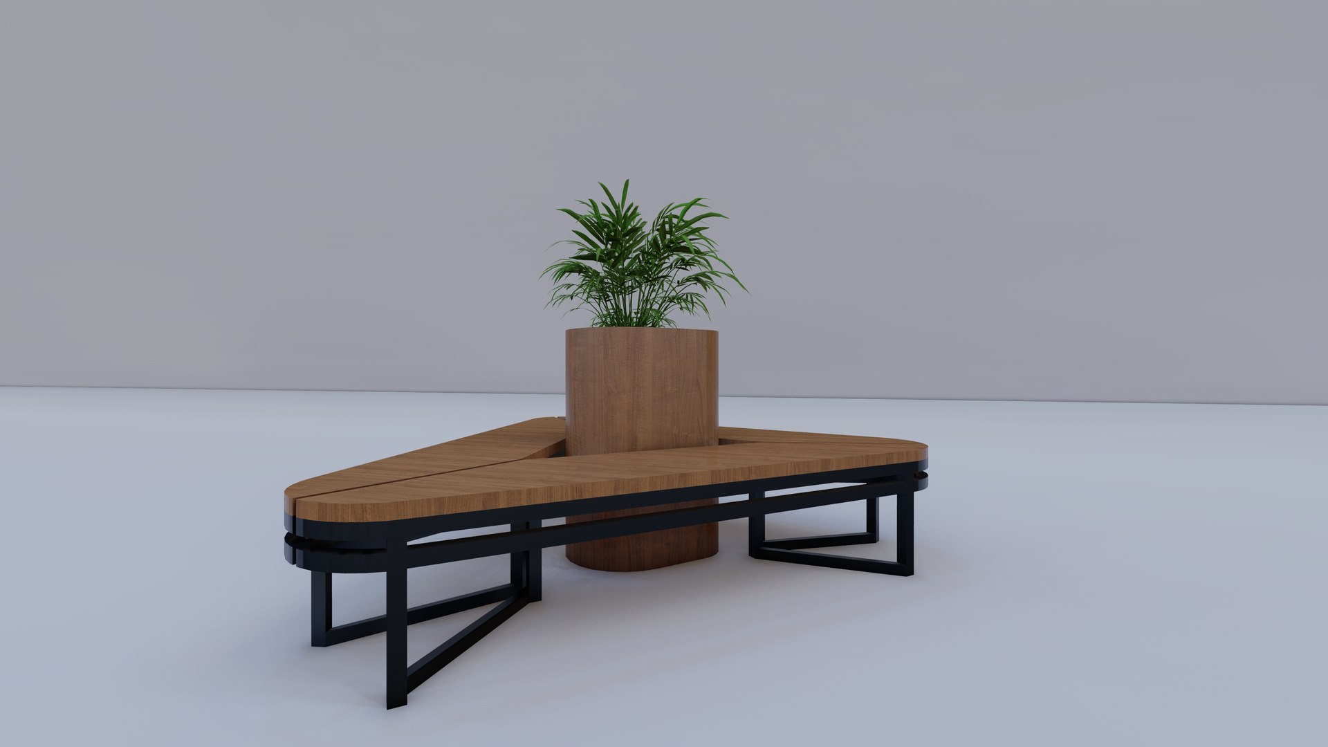 3D Wooden Steel Triangular Bench With Planter - TurboSquid 2459759