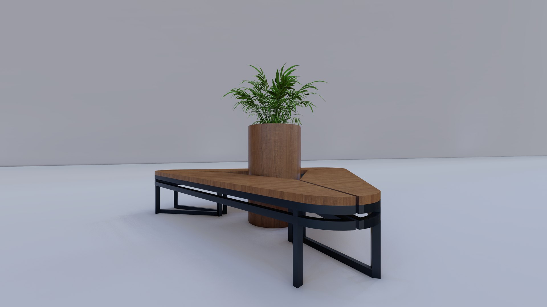 3D Wooden Steel Triangular Bench With Planter - TurboSquid 2459759