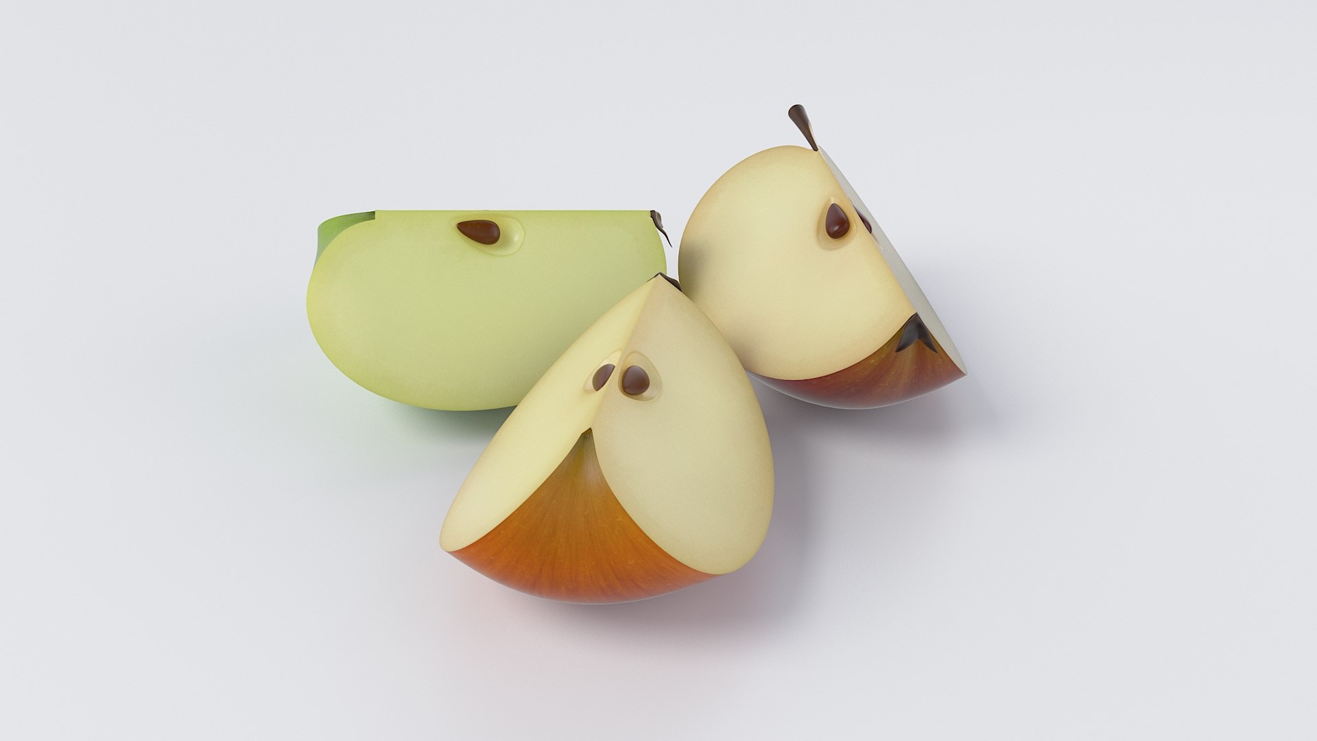 3D Cartoon Apple Quarter Set model - TurboSquid 2086520