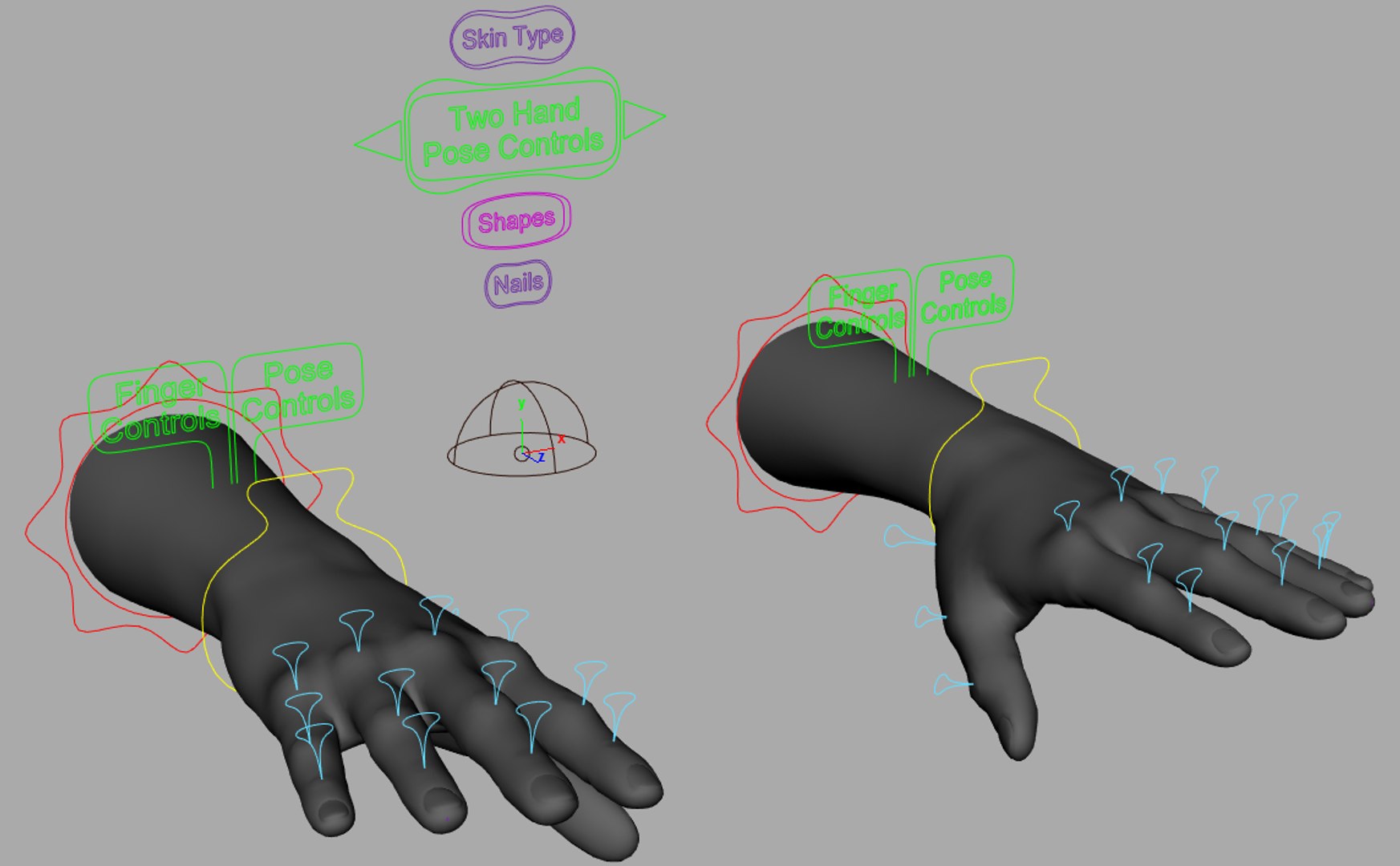 3d Model Hands Rig Animate Customizable