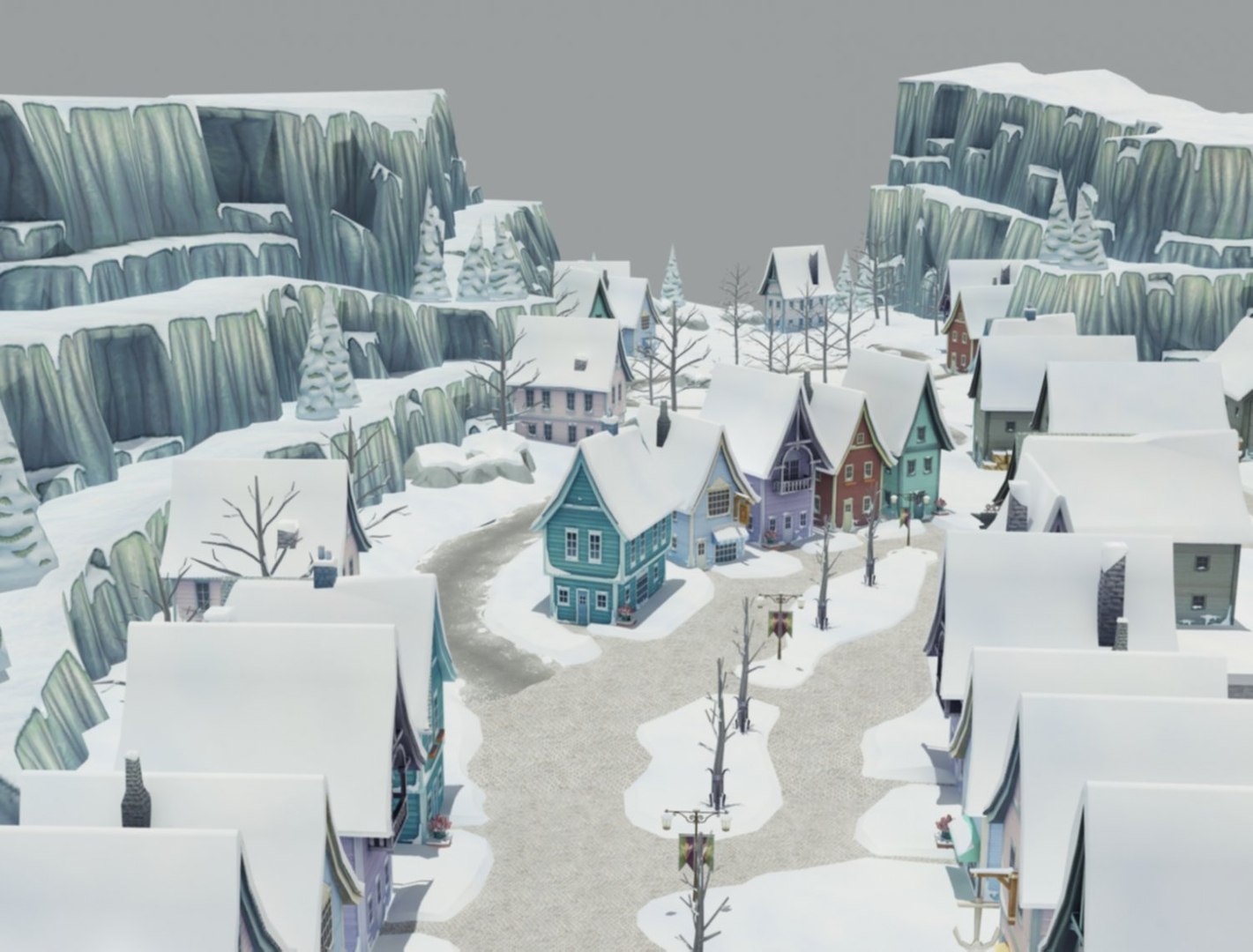 3D Model Frozen Fall Town - TurboSquid 1461988